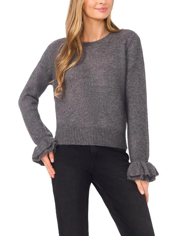 CECE DUPRAZ Ruffle Cuff Crewneck Sweater - Medium Heather Grey