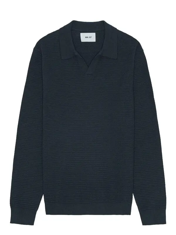 Nn07 Paul 60019 Long Sleeve Ribbed Organic Cotton Polo Sweater - Deep Navy