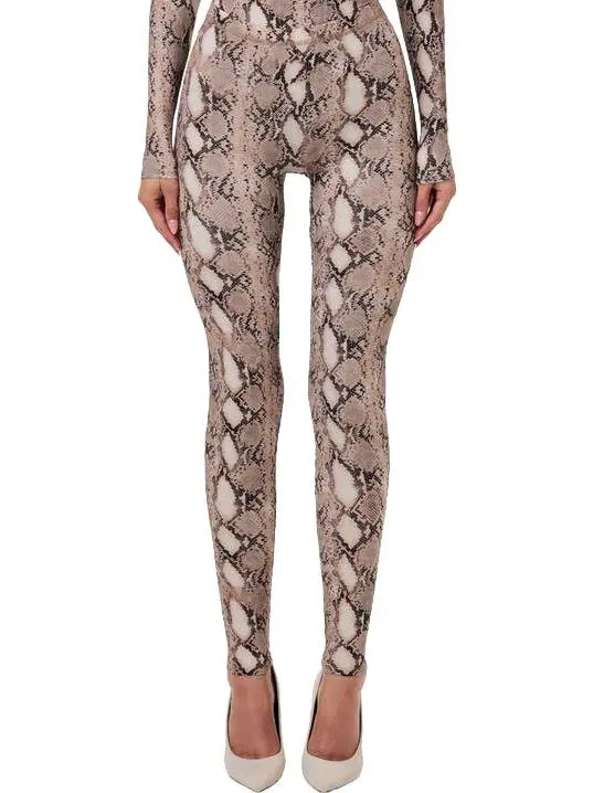 Naked Wardrobe Snakeskin Print High Waist Leggings - Nude Snakeskin