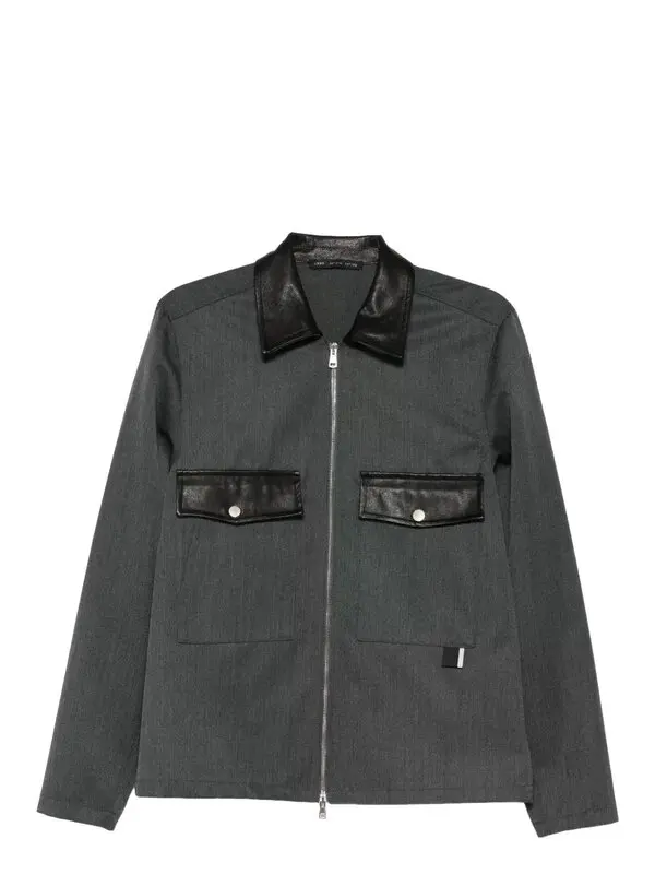 LOW BRAND Leather-trim Shirt Jacket - Grey