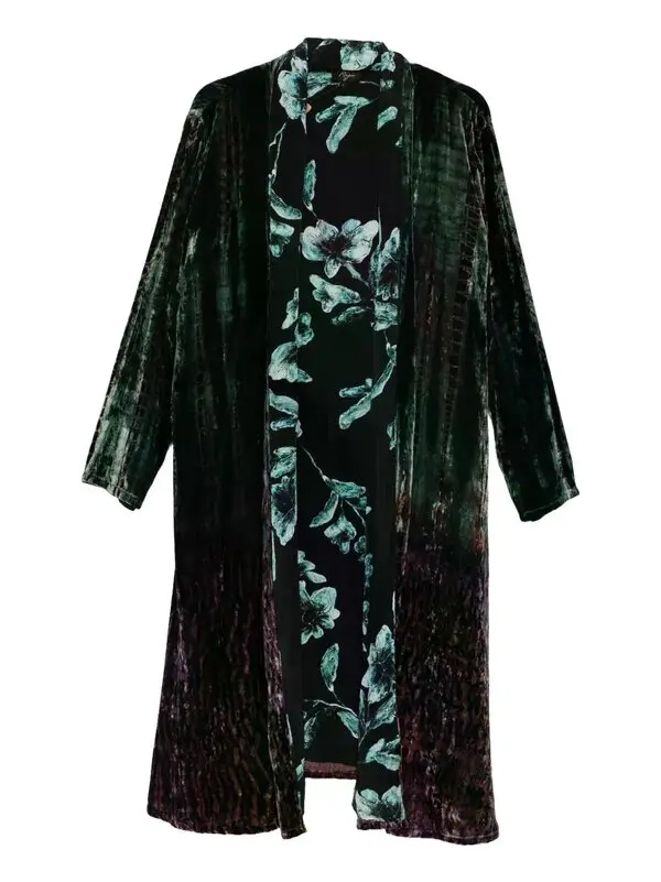 YAVI Floral-print Single-breasted Coat - Green