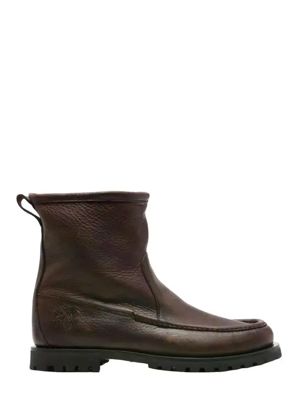 RANRA Pull-tab Leather Ankle Boots - Brown