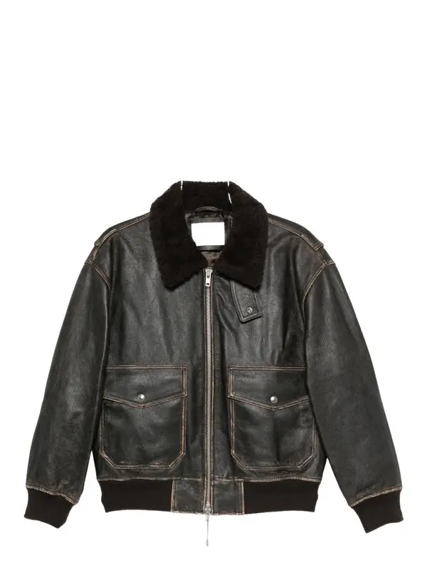 DUNST Leather Shearling Jacket - Brown