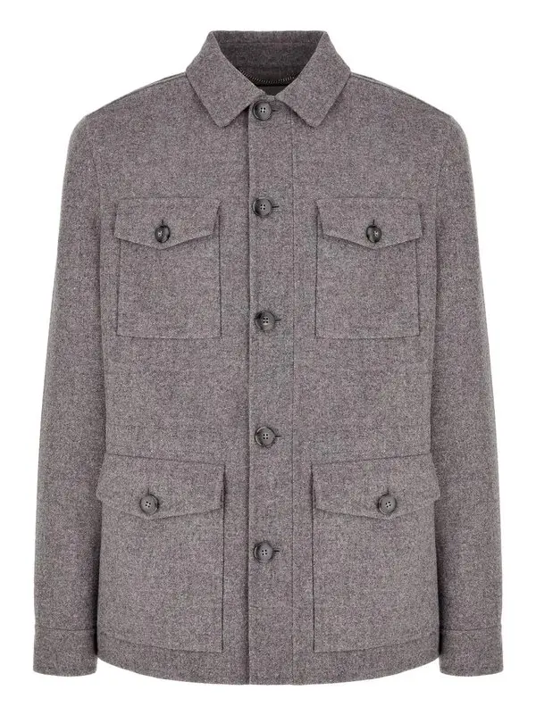 Canali Mélange Double Wool Cashmere And Silk Blend Field Jacket - Grey
