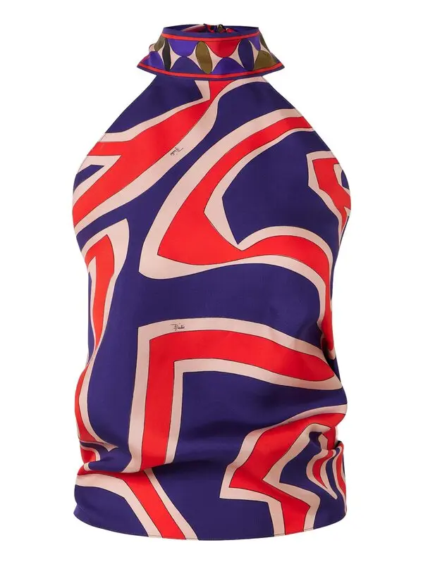 Emilio Pucci Printed Silk-twill Halterneck Top - Multi