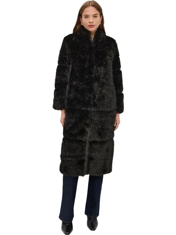 Apparis Sylke Sable Faux Fur Coat - Noir