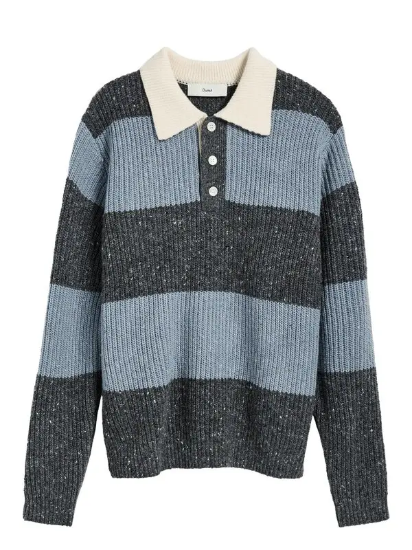 DUNST Striped Rugby Sweater - Soft Blue/grey
