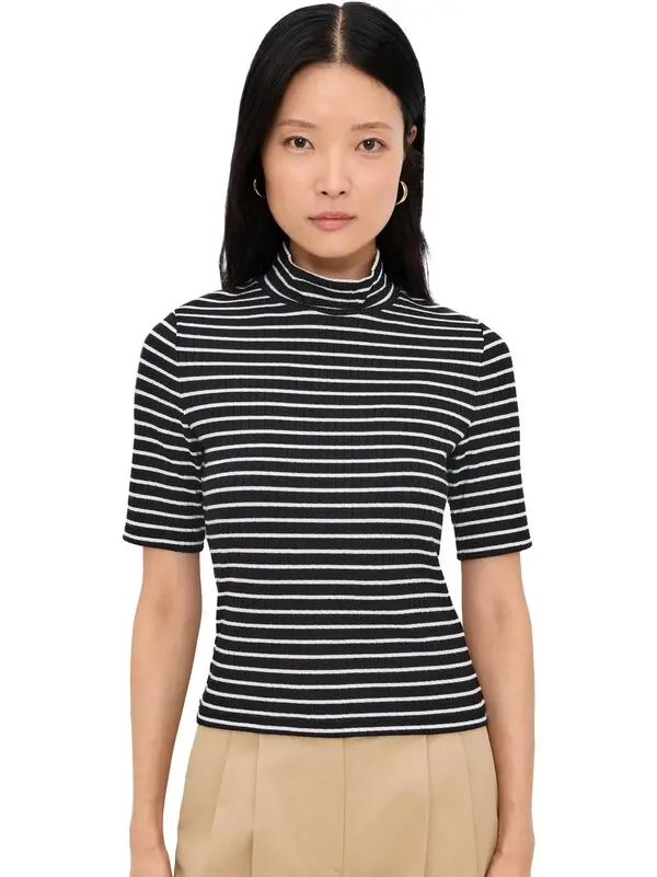 Rag & Bone The Knit Stripe Rib Turtleneck Tee - Black Multi