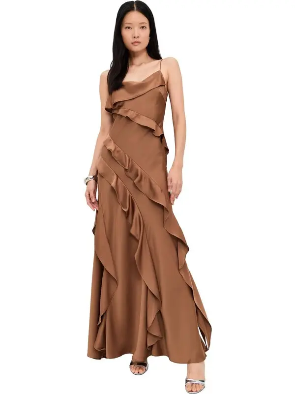 AMUR Ellen Ruffle Gown - Nutmeg