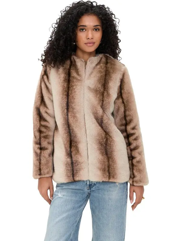 Line & Dot The City Faux Fur Jacket - Brown Multi