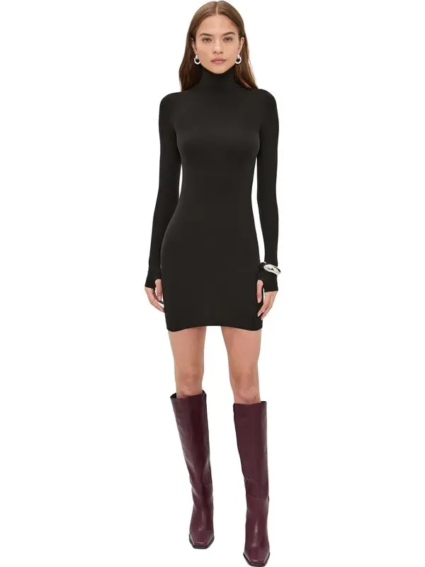 Commando Ballet Body Turtleneck Mini Dress With Thumbholes - Black