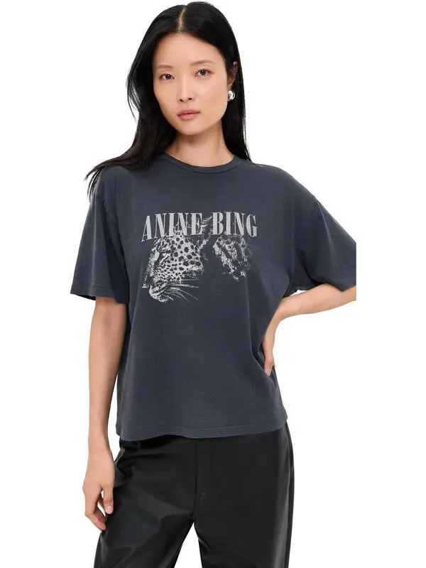 ANINE BING Leopard Cohen Tee - Washed Black