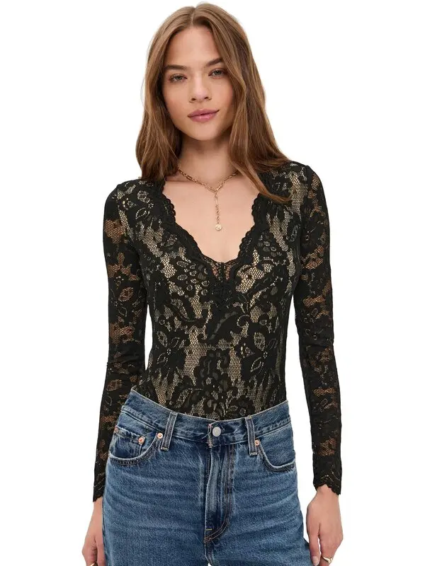 Generation Love Alessia Lace Bodysuit - Black/beige