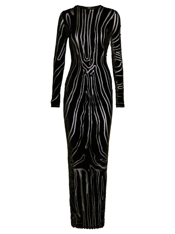 Balmain Zebra-effect Devoré Velvet Maxi Dress - Black