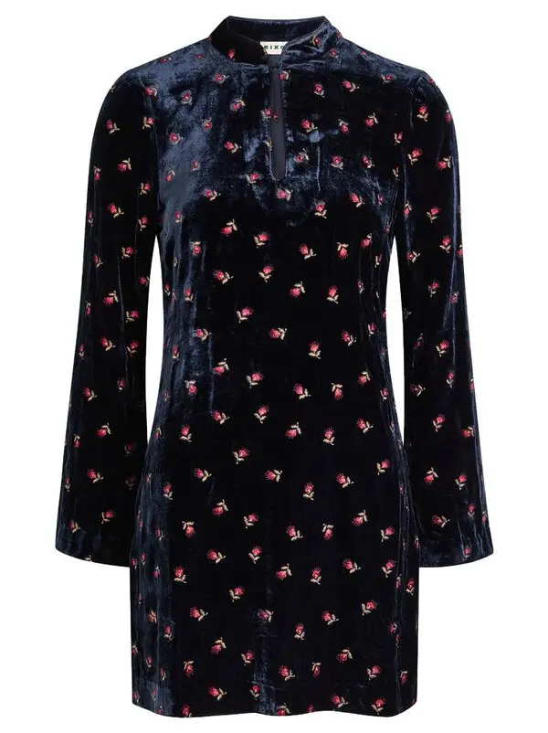 Rixo Calla Floral-embroidered Velvet Mini Dress - Navy
