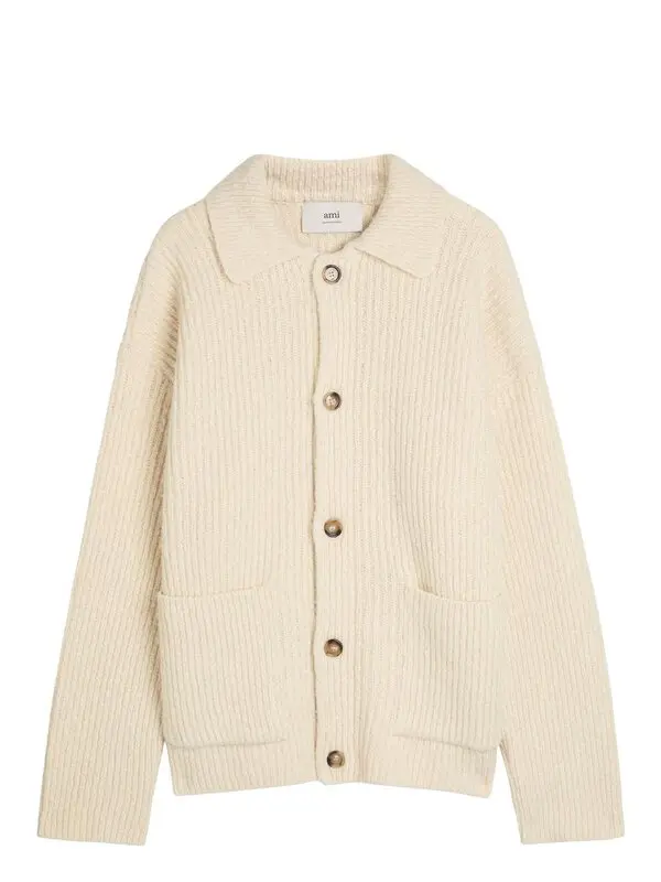 Ami Ribbed Wool-blend Cardigan - Ivory