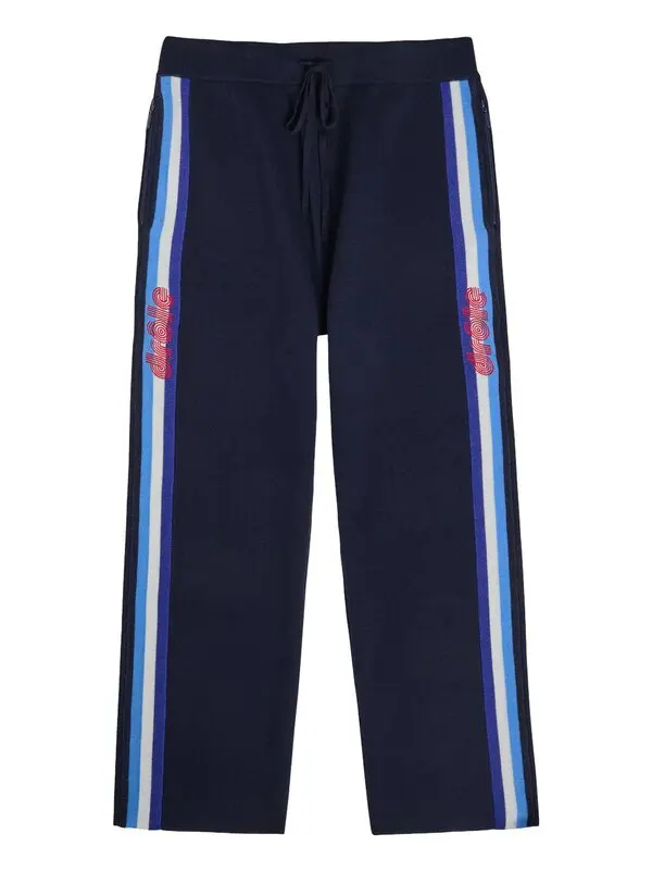 Drole De Monsieur Le Pantalon Maille Striped Merino Wool Track Pants - Navy