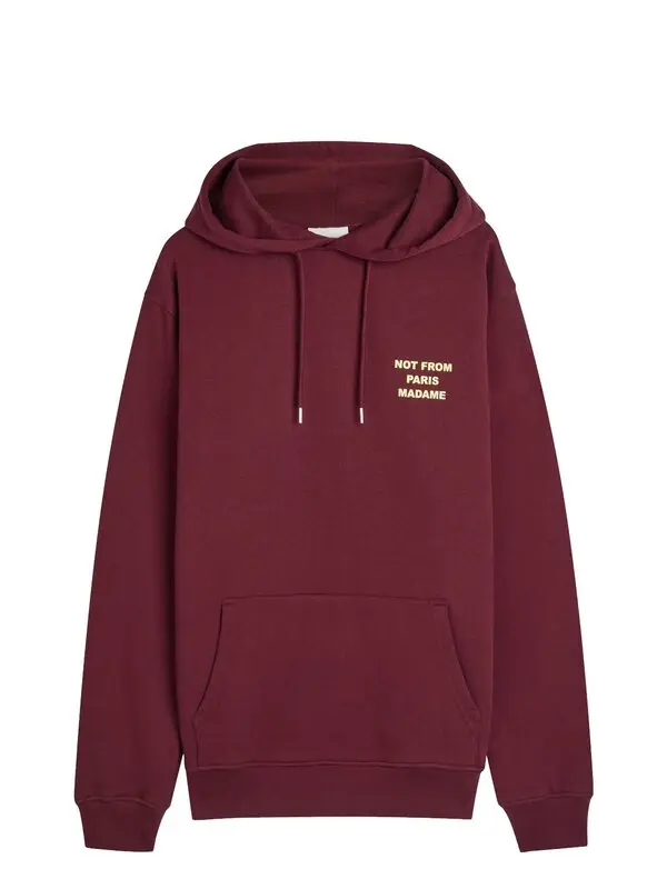 Drole De Monsieur Slogan Hooded Cotton Sweatshirt - Red