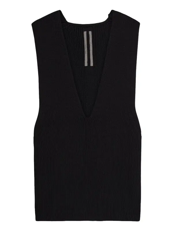Rick Owens V-neck Ribbed Wool Tank - Black