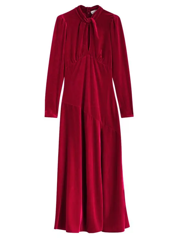 GANNI Velvet Maxi Dress - Red