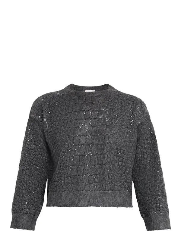 Brunello Cucinelli Paillette Mohair-cashmere Croc-jacquard Knit Sweater - Charcoal