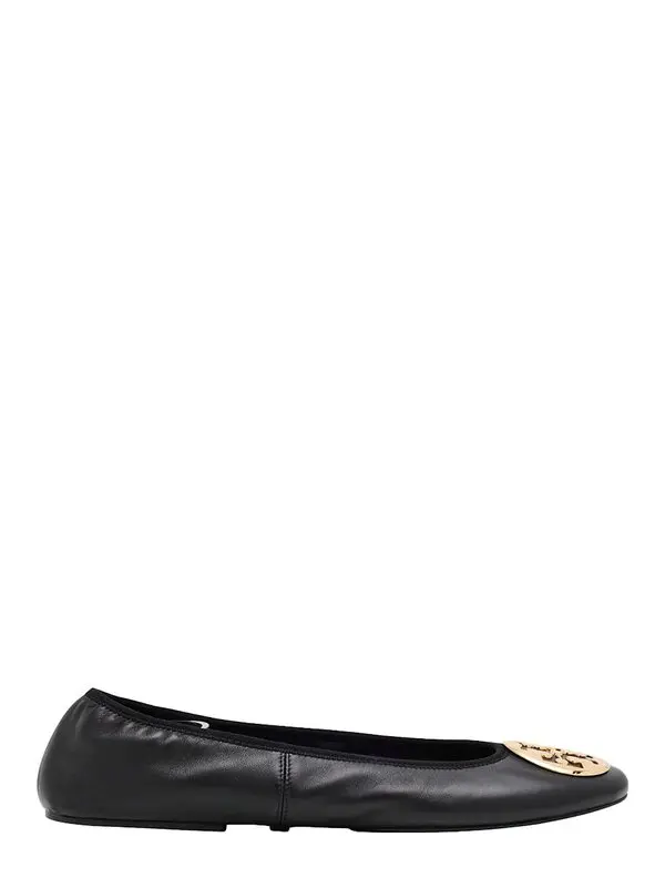 Tory Burch Leather Ballet Flats - Perfect Black  Gold
