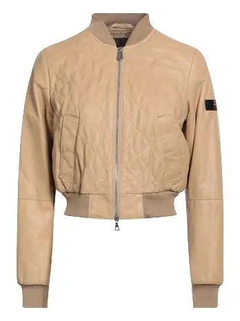 Peuterey Leather Quilted Bomber Jacket - Beige