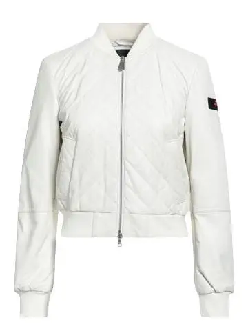 Peuterey Leather Quilted Bomber Jacket - White