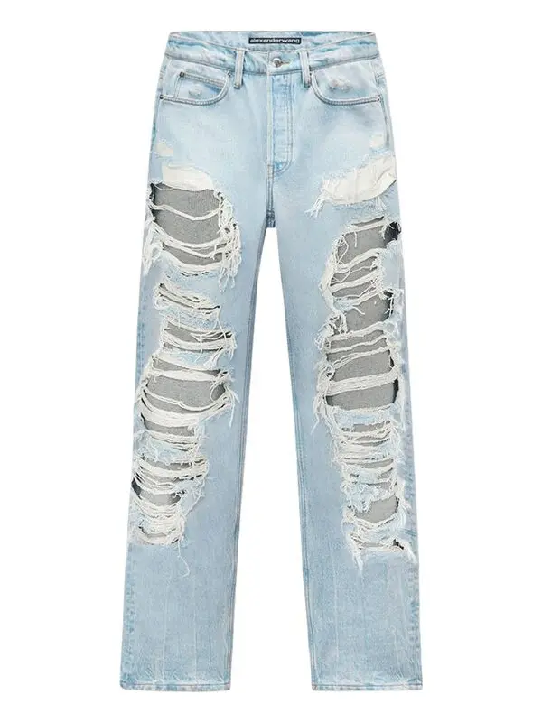 Alexander Wang Distressed Straight-leg Jeans With Knit Detail - Blue