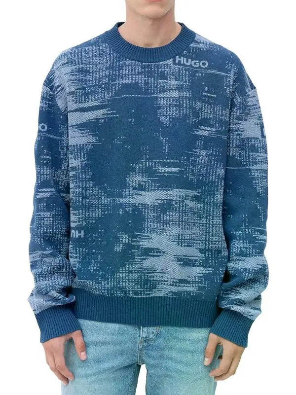 Hugo Boss Patterned Crew-neck Sweater - Blue