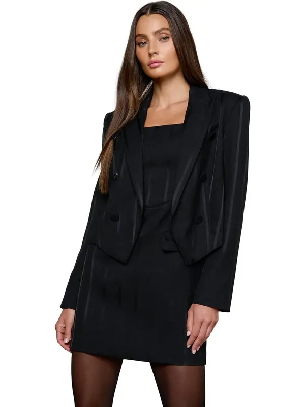 L'Agence Lila Striped Boxy Blazer - Black