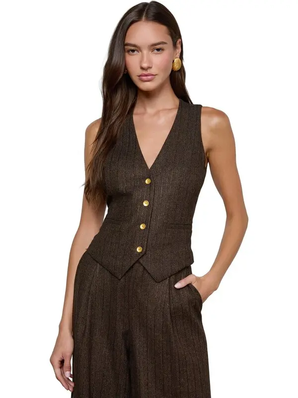 L'Agence Drina Pinstriped Vest - Brown/bronze Multi