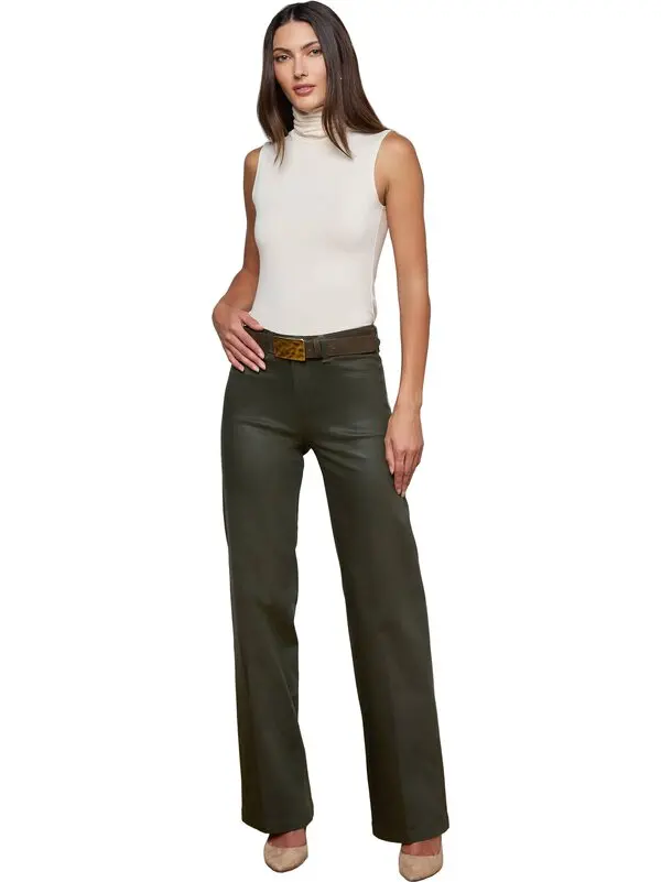 L'Agence Scottie Coated Wide-leg Jean - Deep Olive Coated