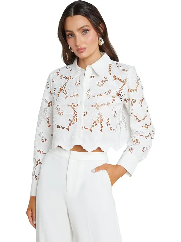 L'Agence Seychelle Cropped Eyelet Blouse - White