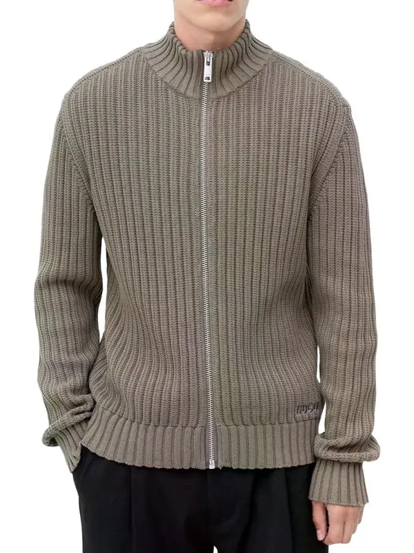 Hugo Ribbed Zip Cardigan - Grey