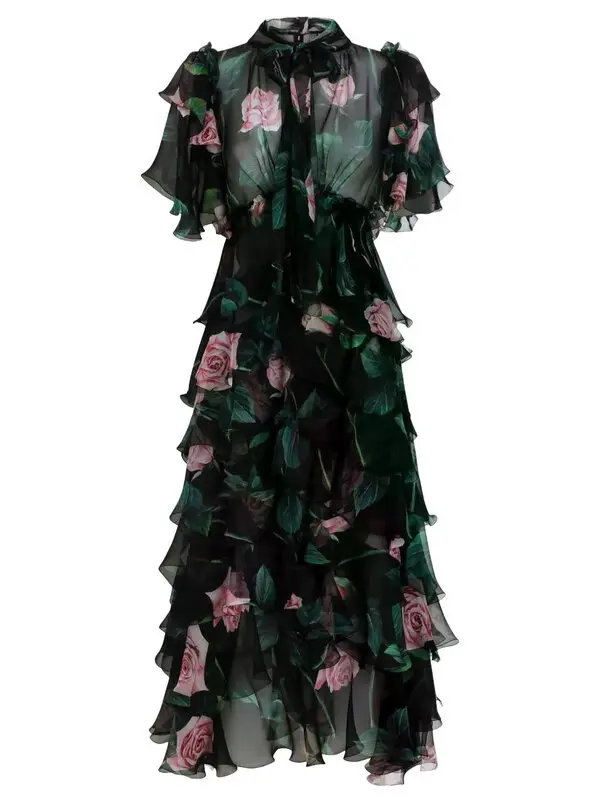 Dolce & Gabbana Floral-print Midi Dress - Black