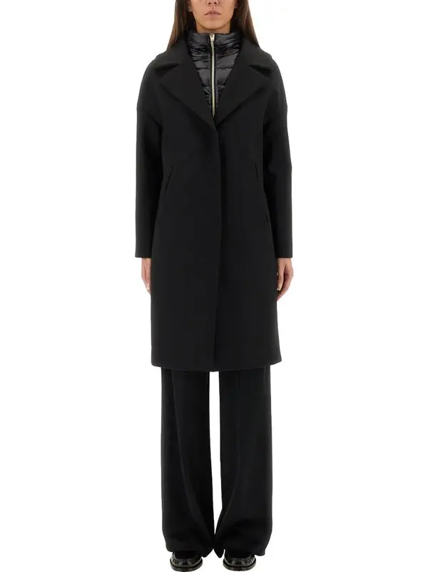 Herno Wool Coat With Technical Bib - Black