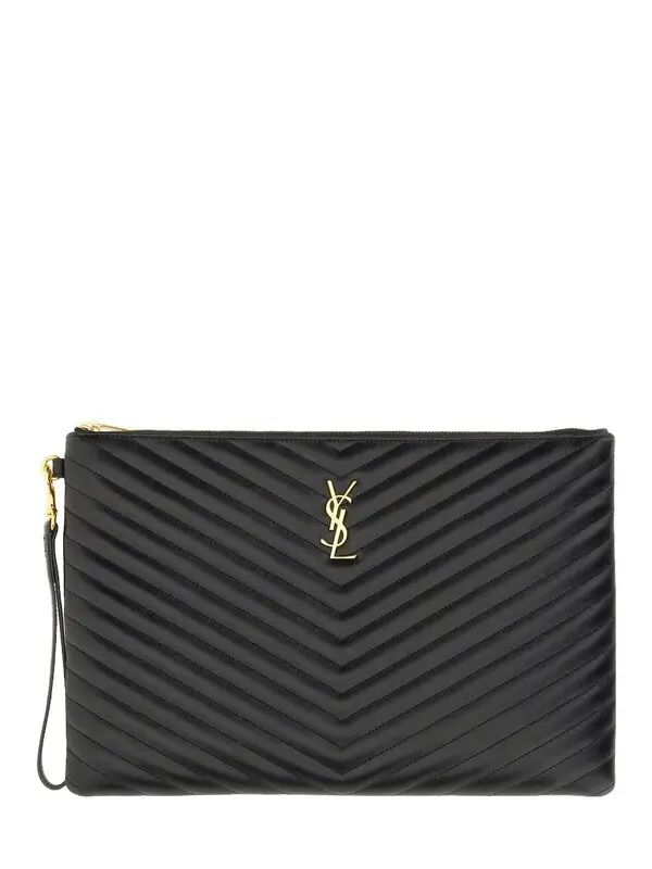 Saint Laurent Cassandre Leather Pouch - Black