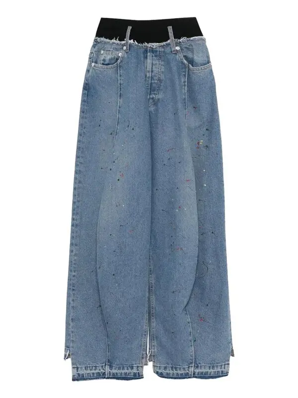 ALAINPAUL Elastic Waist Denim Pants - Blue Wash