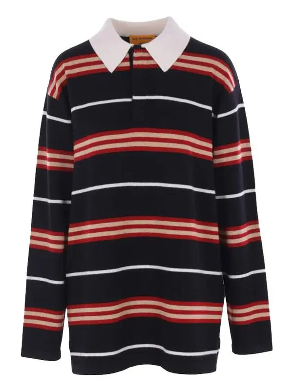 Guest In Residence Striped Polo Sweater - Black Combo