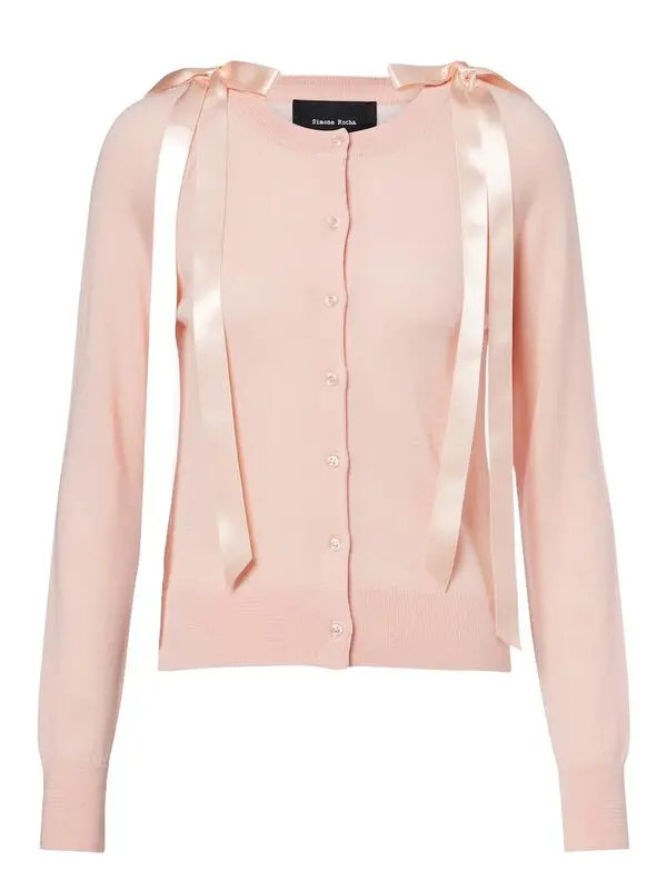 Simone Rocha Bow-detail Wool And Silk Cardigan - Pink