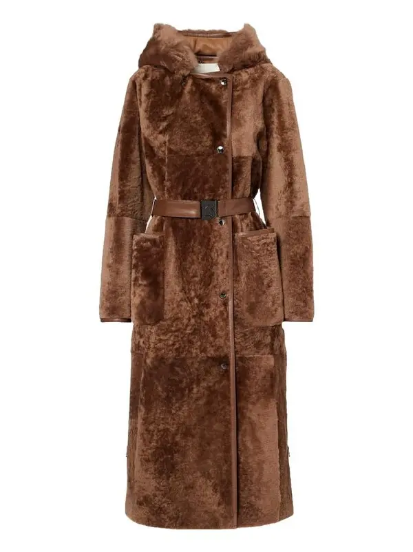 Bogner Belted Hooded Shearling Coat - Brown