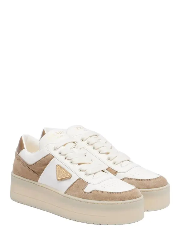 Prada Downtown Leather Platform Sneakers - Beige