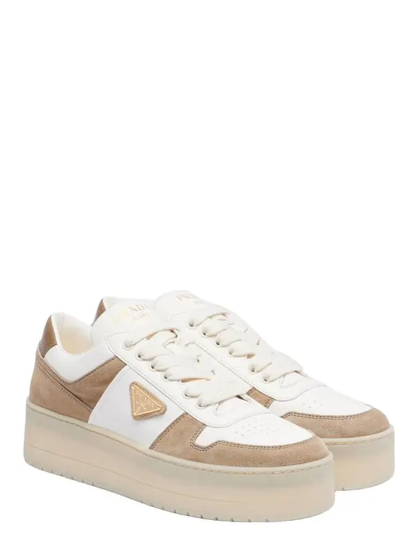 Prada Downtown Bold Leather Platform Sneakers - Beige