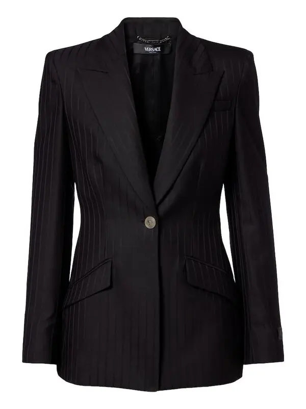 Versace Pinstripe Virgin Wool Blazer - Black
