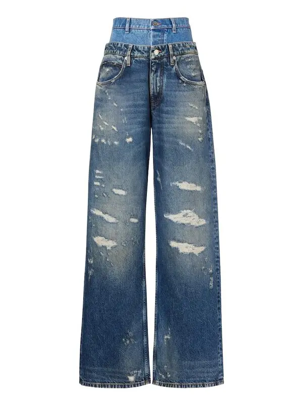Dolce & Gabbana Distressed Layered High-rise Wide-leg Jeans - Blue
