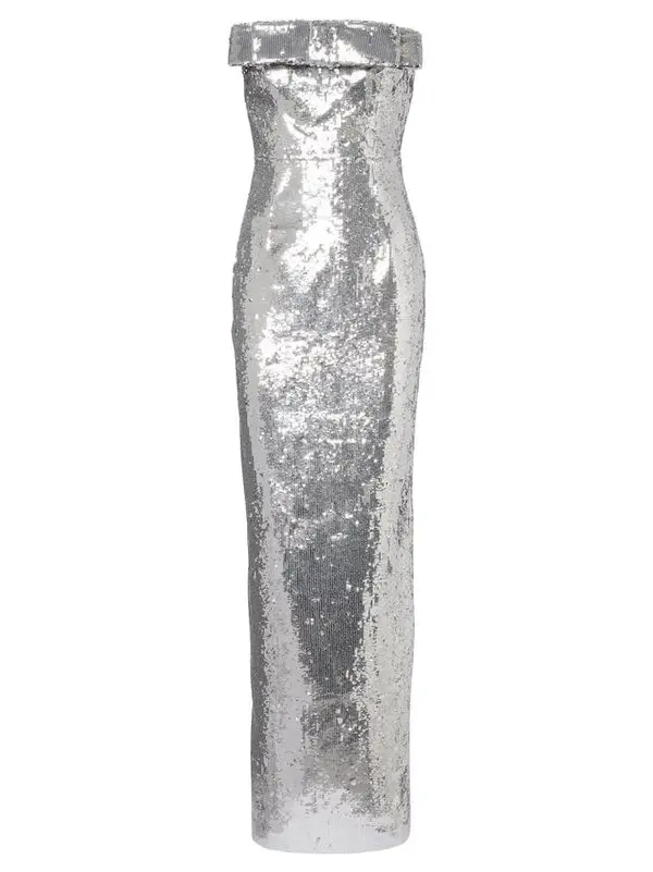 THE NEW ARRIVALS ILKYAZ OZEL Sisu Bow-detail Sequined Gown - Silver