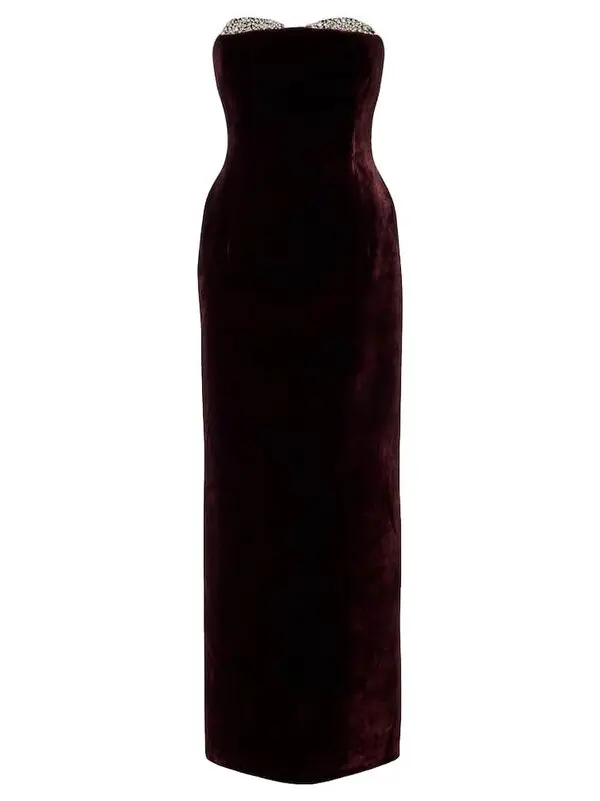 THE NEW ARRIVALS ILKYAZ OZEL Noélie Embellished Velvet Gown - Burgundy