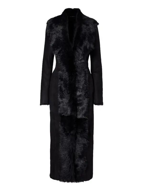 Magda Butrym Shearling-trimmed Suede Coat - Black