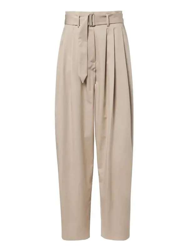 Magda Butrym Belted Tapered Cotton-blend Pants - Beige